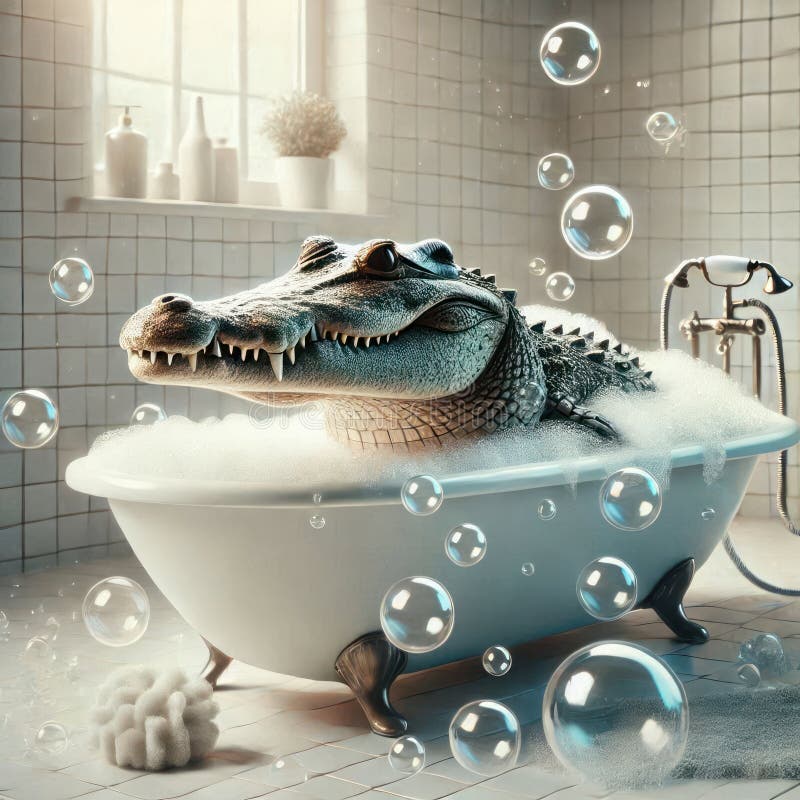 A Crocodile Takes a Bubble Bath. Stock Image - Image of bathroom ...