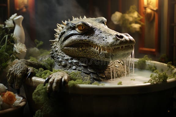 Crocodile Taking a Bath in Bathtub Stock Illustration - Illustration of ...