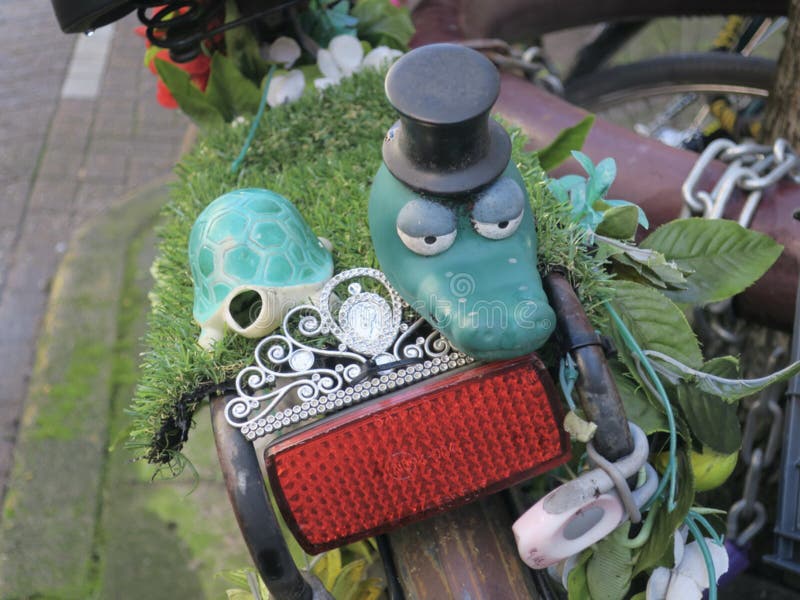 Crocodile and Turtle on a Bicycle Rack Stock Photo - Image of crocodile ...