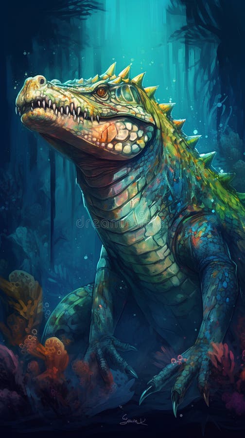 Crocodile in the Underwater World. Fantasy Digital Illustration Stock ...