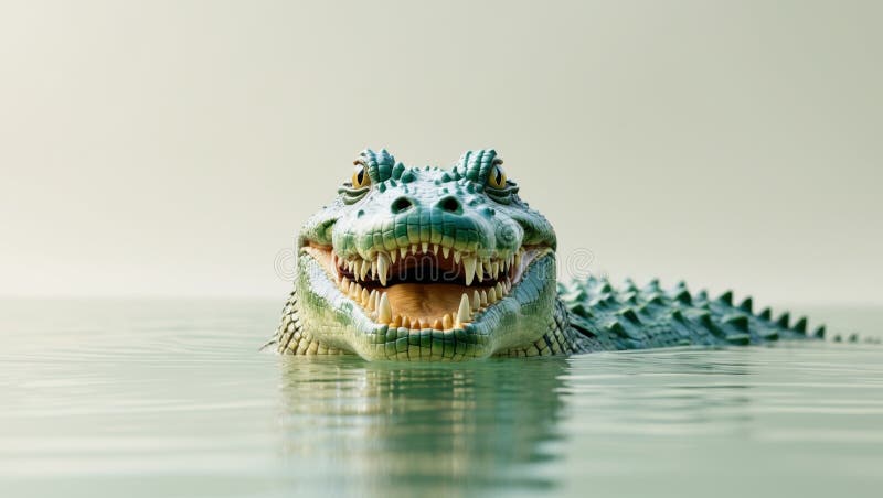 A Crocodile is in the Water with Its Mouth Open. Stock Photo - Image of ...
