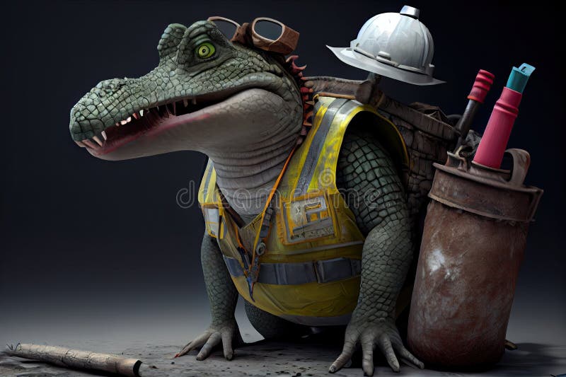 Crocodile Wearing a Construction Workers Uniform Stock Illustration ...