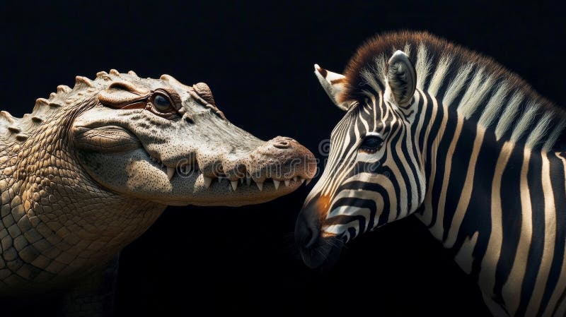 Crocodile and Zebra a Striking Study in Contrast, Wildlife Portrait on ...