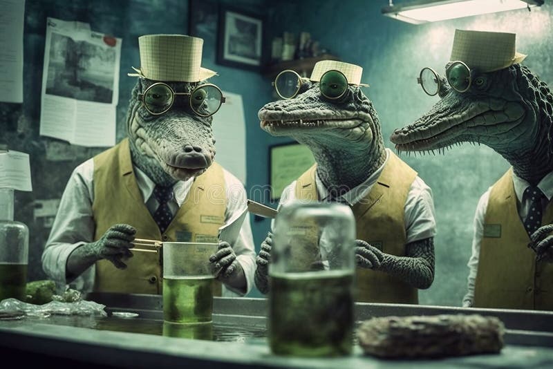 Crocodiles Dressed As Scientists Experiment Created with Generative AI ...
