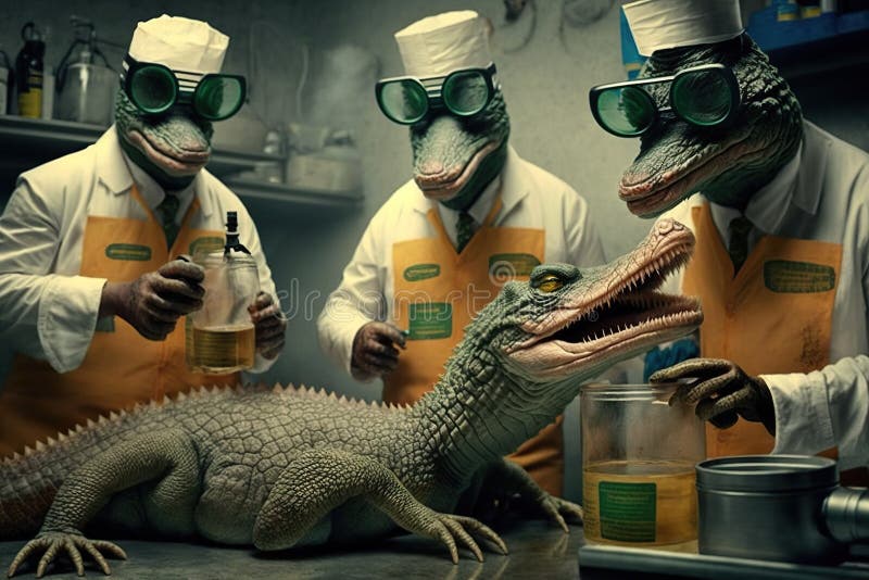 Crocodiles Dressed As Scientists Experiment Created with Generative AI ...