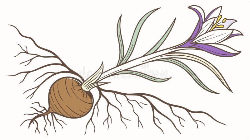 Crocus Bulb with Roots, Botanical Growth Illustration Vector Design ...