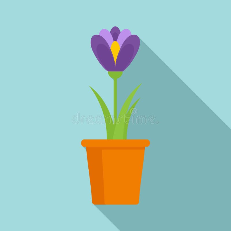 Crocus Flower Pot Icon, Flat Style Stock Vector - Illustration of ...