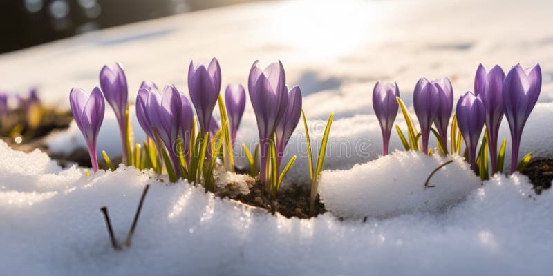 Crocus Flowers Budding through Glacial Snow Stock Illustration ...
