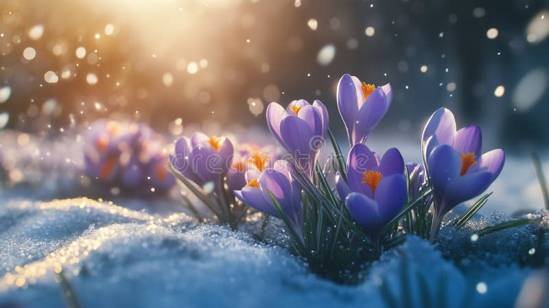 "Crocus Flowers Emerging from Snow – Spring Awakening" Stock ...