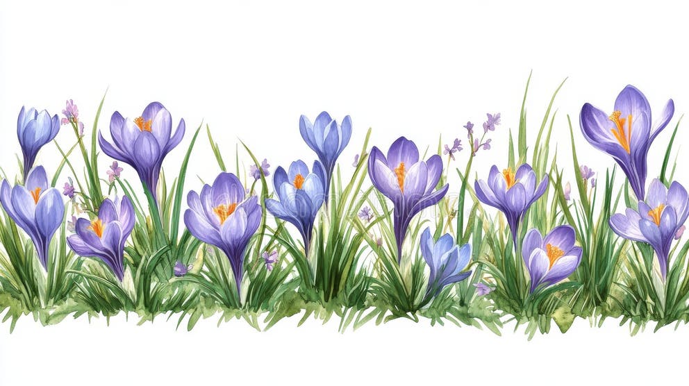 Crocus Flowers in Full Bloom Creating a Border, Surrounded by Negative ...