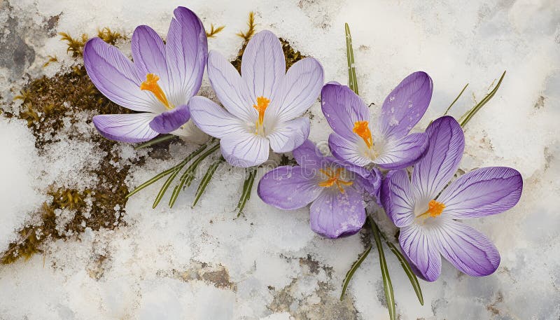 Crocus flowers in the snow stock image. Image of winter - 353705359
