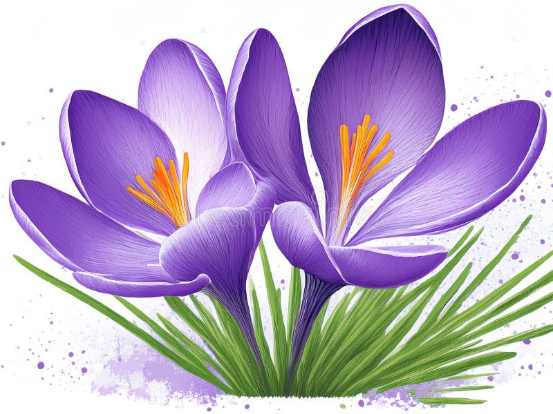 Crocus Flowers, Watercolor Illustration with White Background Stock ...