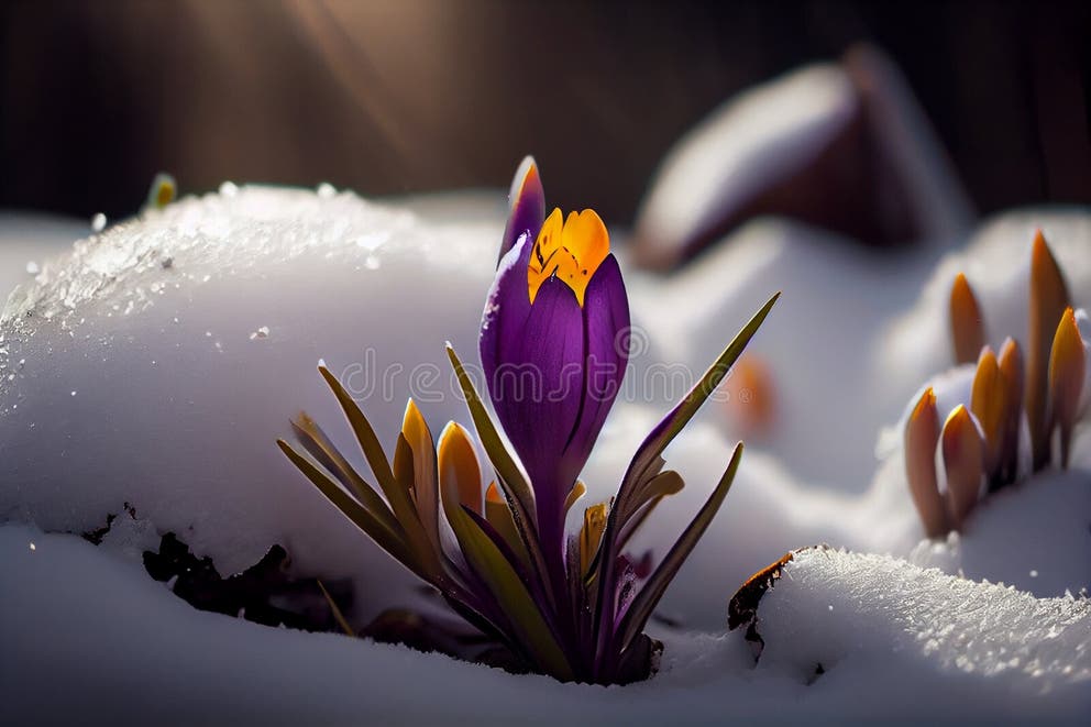 Crocus Growing through the Snow.generative Ai Stock Illustration ...