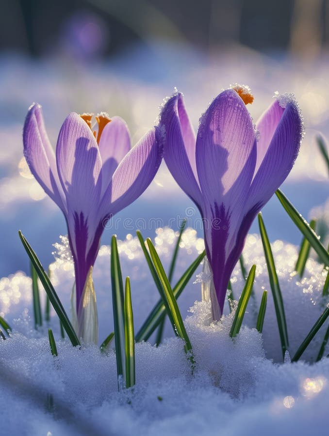 Crocus in the snow stock illustration. Illustration of outdoors - 307024423