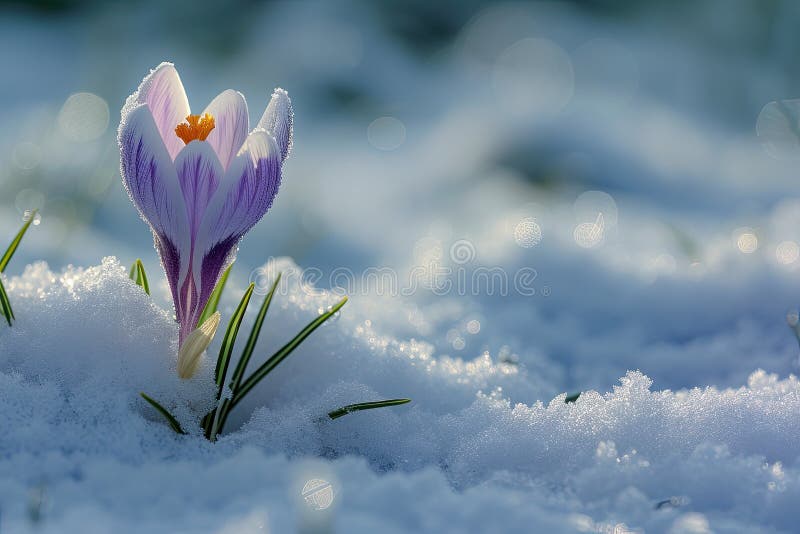 Crocus in the snow stock illustration. Illustration of sunlight - 307024841
