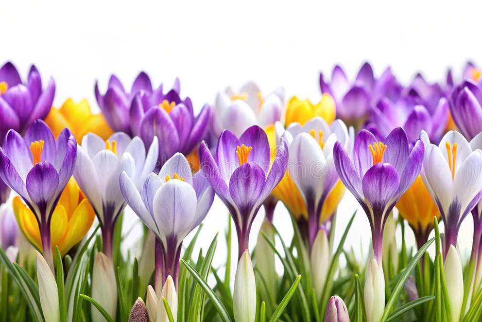 Crocus Spring Flowers Border Design Stock Illustration - Illustration ...