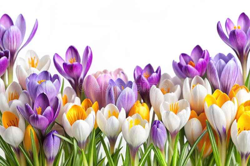 Crocus Spring Flowers Border Design Stock Illustration - Illustration ...