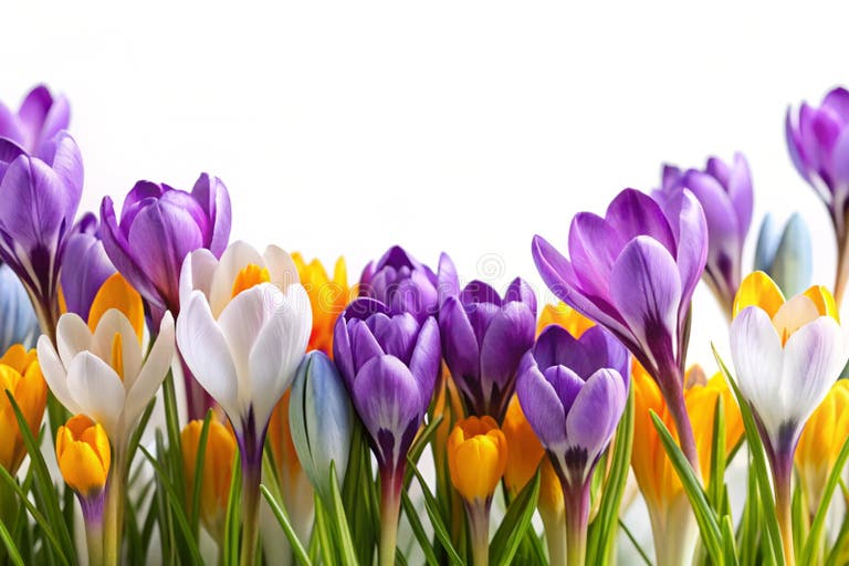 Crocus Spring Flowers. Border Design Stock Illustration - Illustration ...