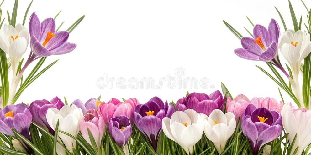 Crocus Spring Flowers Border Design Stock Illustration - Illustration ...