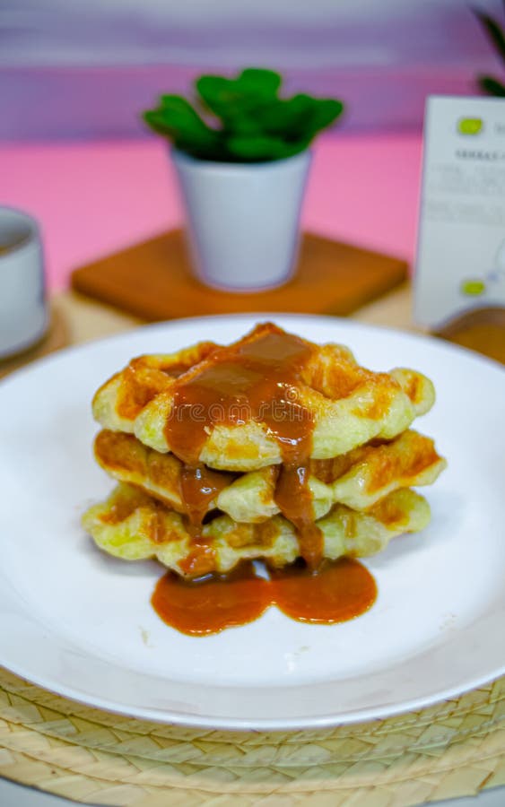 Croffle Chocolate Caramel stock photo. Image of meat - 263019862