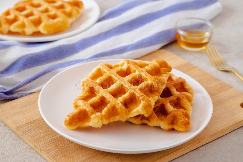 Croffle or Croissant Waffle on White Plate Stock Photo - Image of ...