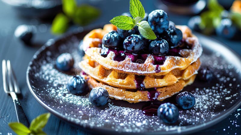 Croffle with Different Sweet Topping Blueberry. Generative Ai Stock ...