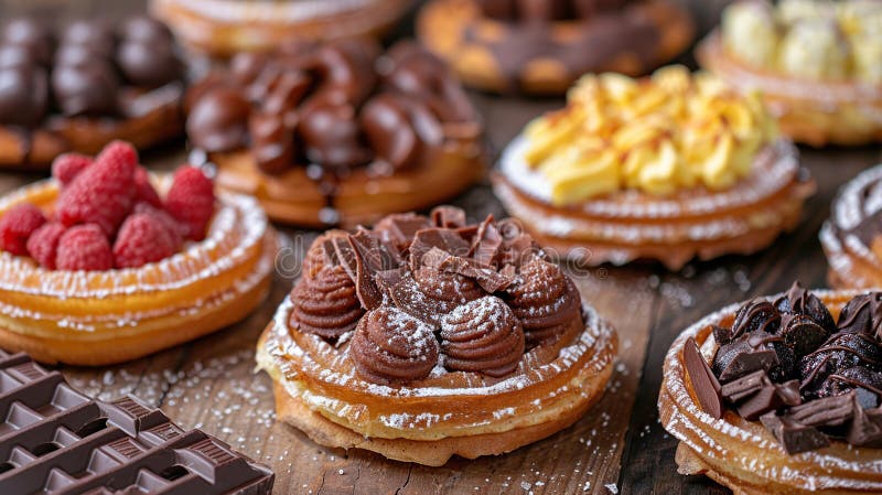 Croffle with Different Sweet Topping Chocolate. Generative Ai Stock ...