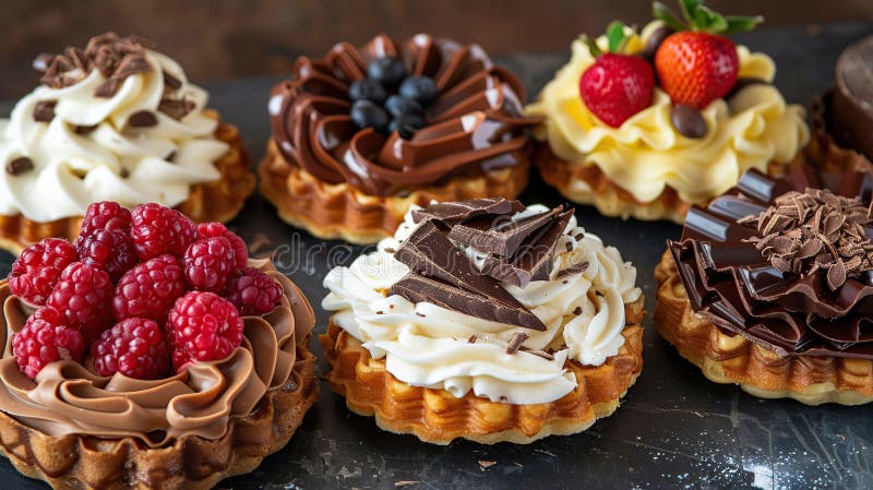 Croffle with Different Sweet Topping Chocolate. Generative Ai Stock ...