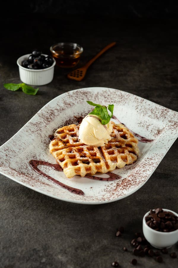 Croffle toping ice cream stock photo. Image of cream - 239623156