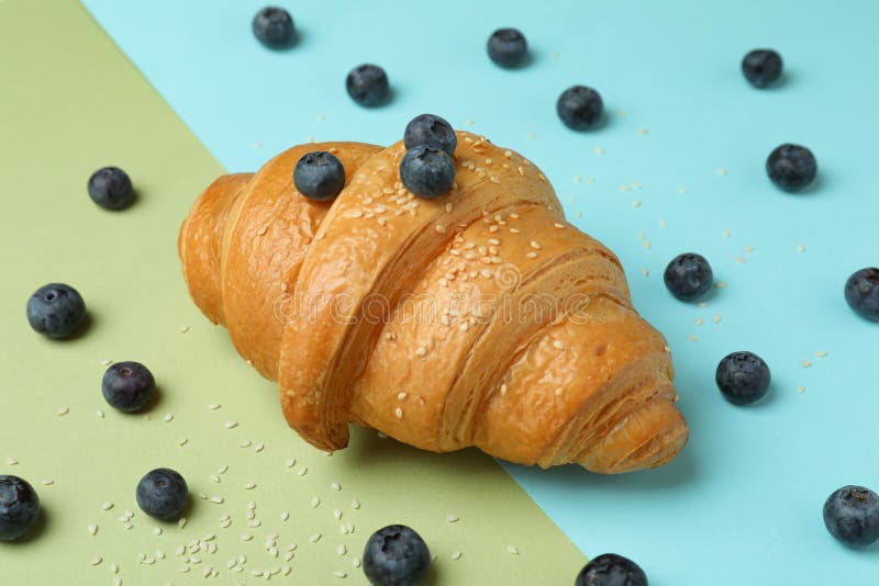 Croissant and Blueberry on Two Tone Background Stock Image - Image of ...