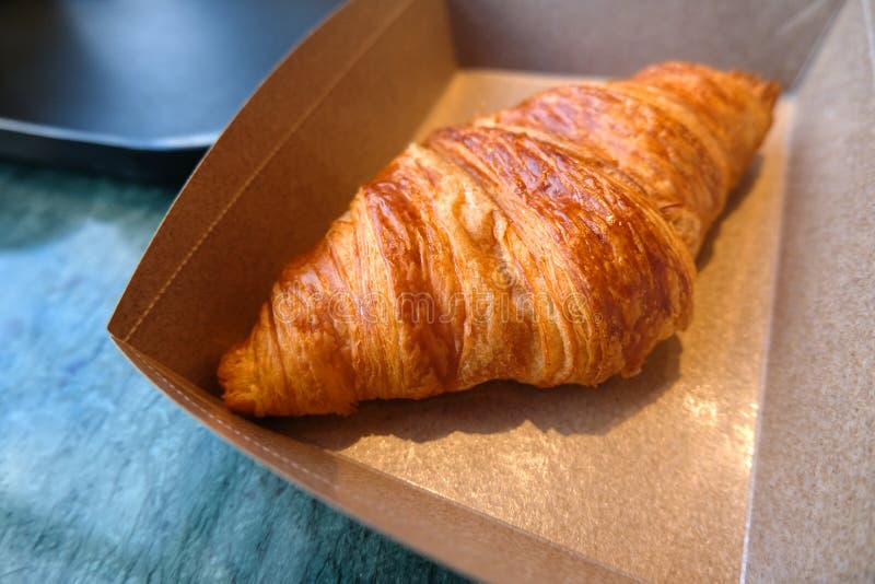 Croissant in the Box on Coffee Break Time Stock Image - Image of snack ...