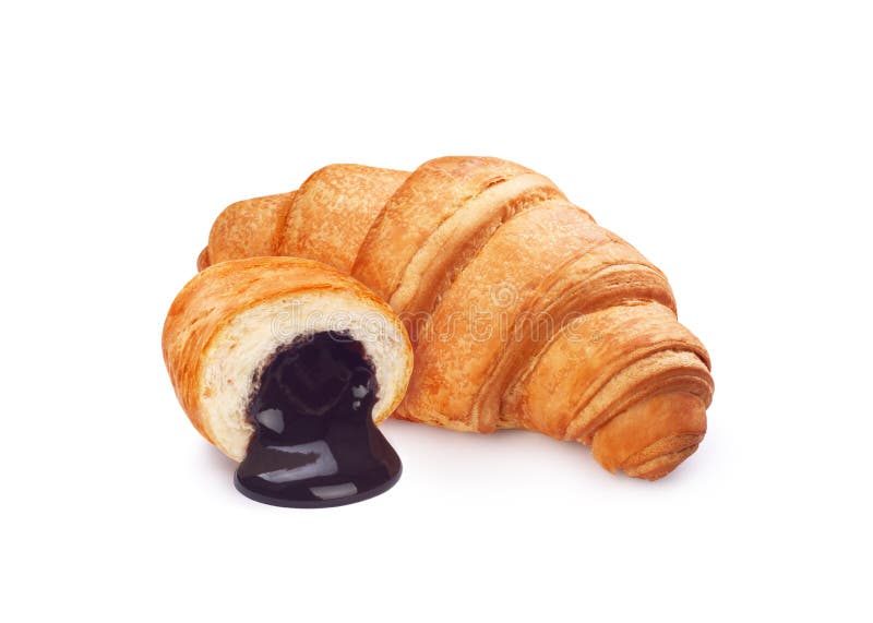 Croissant with Chocolate Filling Isolated on White Background Stock ...