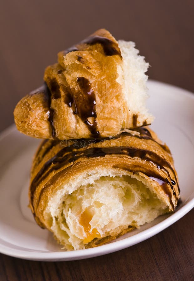 Croissant with Chocolate and Peach Stock Image - Image of sweets ...
