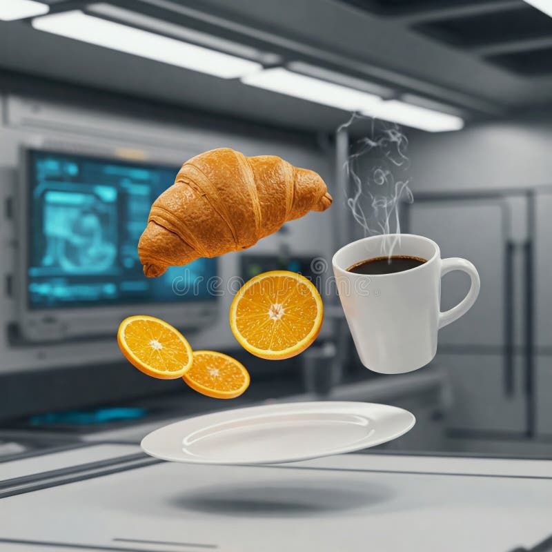 Levitation Breakfast stock illustration. Illustration of table - 372243401