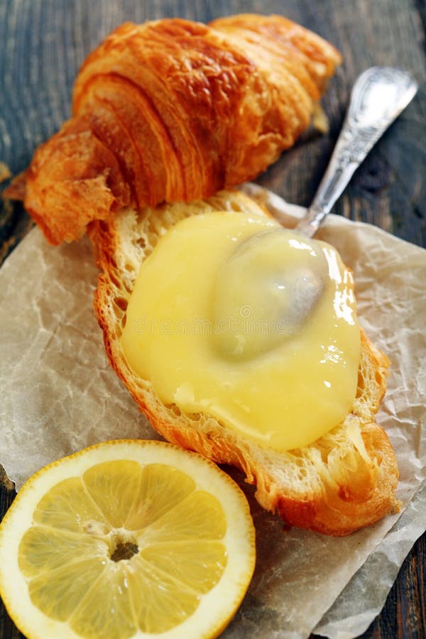 Croissant with Cream and Lemon. Stock Photo - Image of sweetness ...