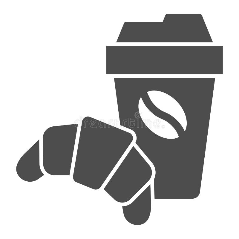 Croissant and Cup of Coffee Solid Icon, Breakfast Concept, Coffee Break ...