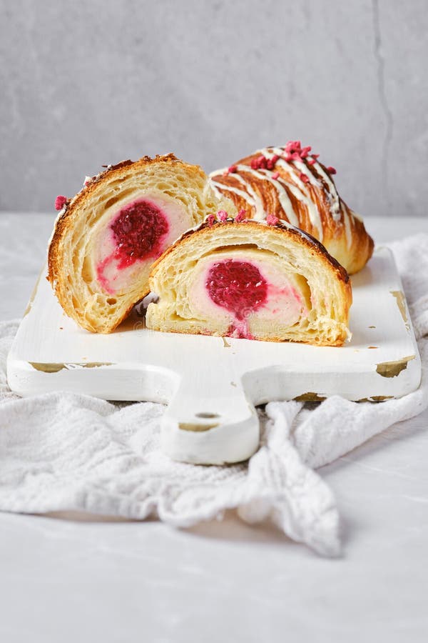 Croissant Cut in Half, Showing the Cross Section with Raspberry ...
