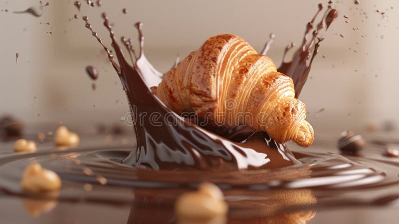 Croissant Falling into Chocolate Stock Illustration - Illustration of ...