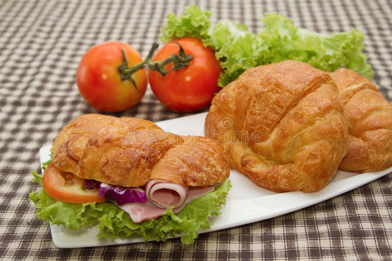 Croissant Ham Sandwich with Vegetable Stock Photo - Image of delicious ...