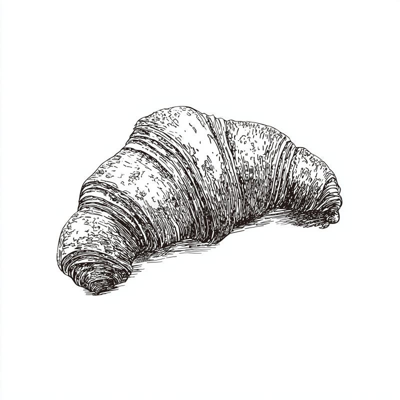 Croissant Ink Drawing stock illustration. Illustration of minimal ...