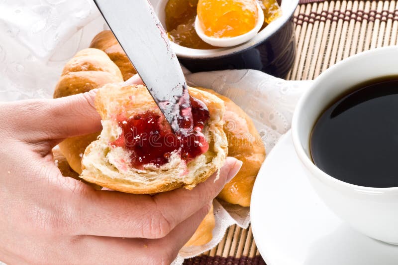 Croissant with jam stock image. Image of morning, plate - 8099727