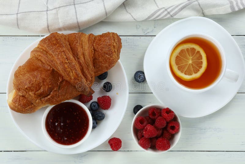 Croissant with Jam and Berries. Traditional Breakfast Stock Photo ...