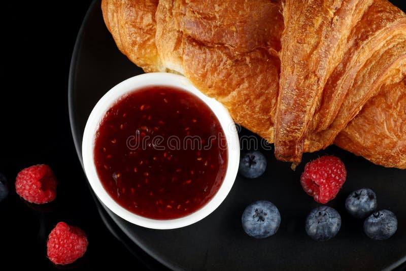 Croissant with Jam and Berries. Traditional Breakfast Stock Photo ...