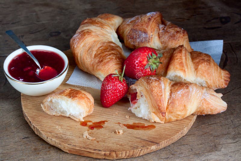 Croissant and Jam on a Table Stock Photo - Image of fresh, strawberry ...