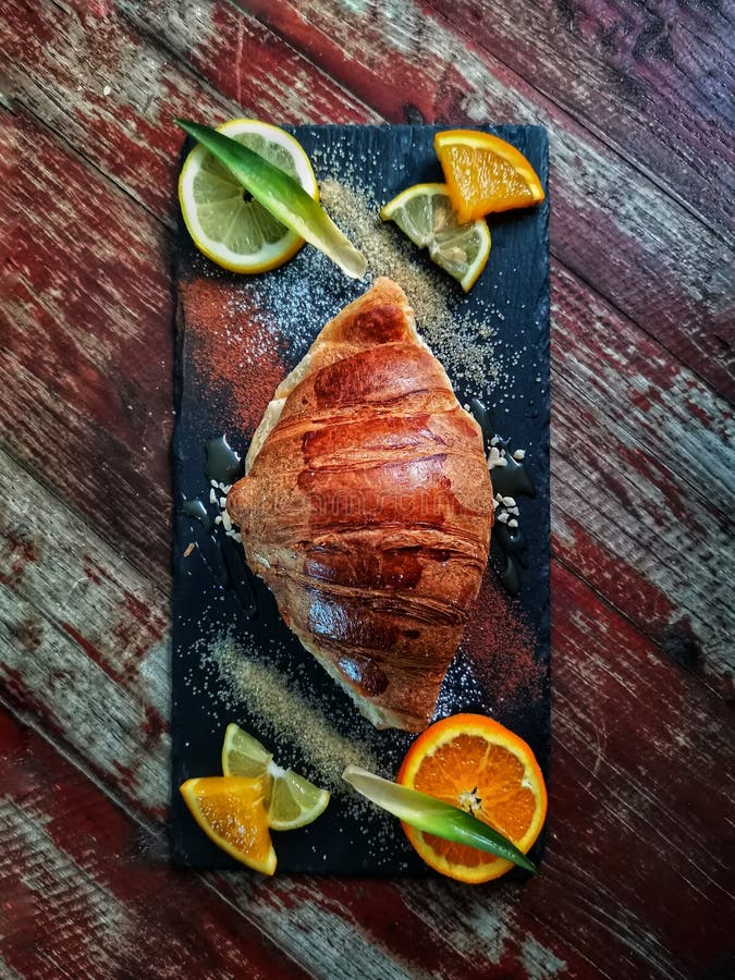 Croissant with lemon cream stock photo. Image of meat - 213769886