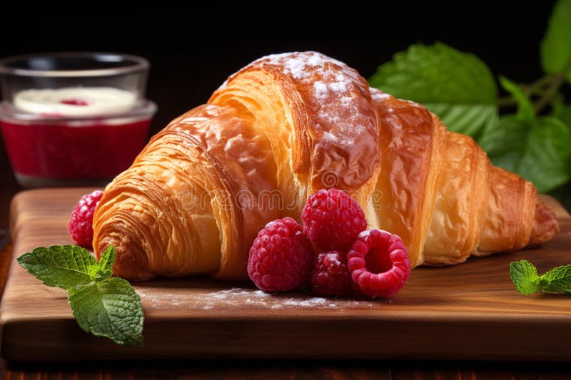 Croissant with Raspberry Filling Stock Illustration - Illustration of ...