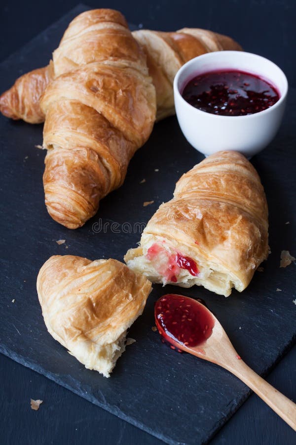 Croissant and Raspberry Jam Stock Image - Image of fruit, background ...