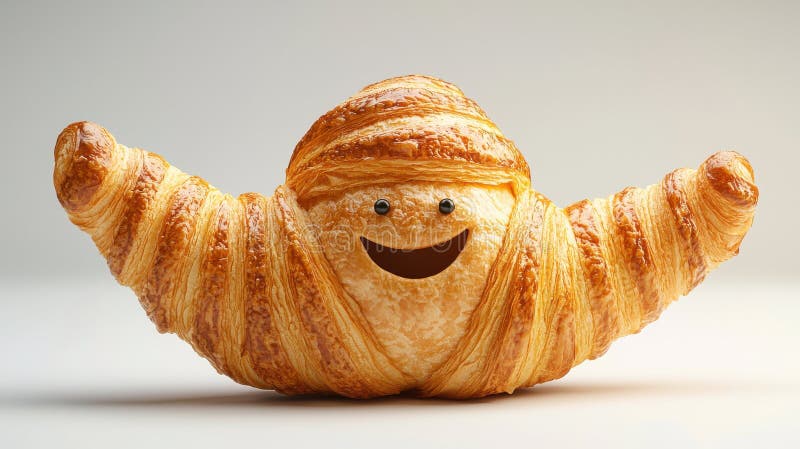 Croissant Shaped Like a Smiling Face on a White Plate with a Fork and ...