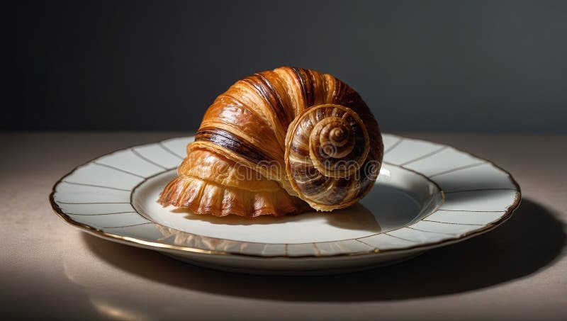 Croissant in Shell Shape on a Ceramic Plate Stock Illustration ...