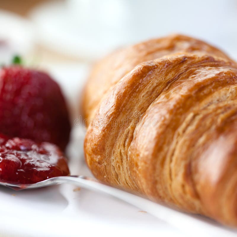 Croissant with Strawberry Jam Stock Image - Image of breakfast, food ...